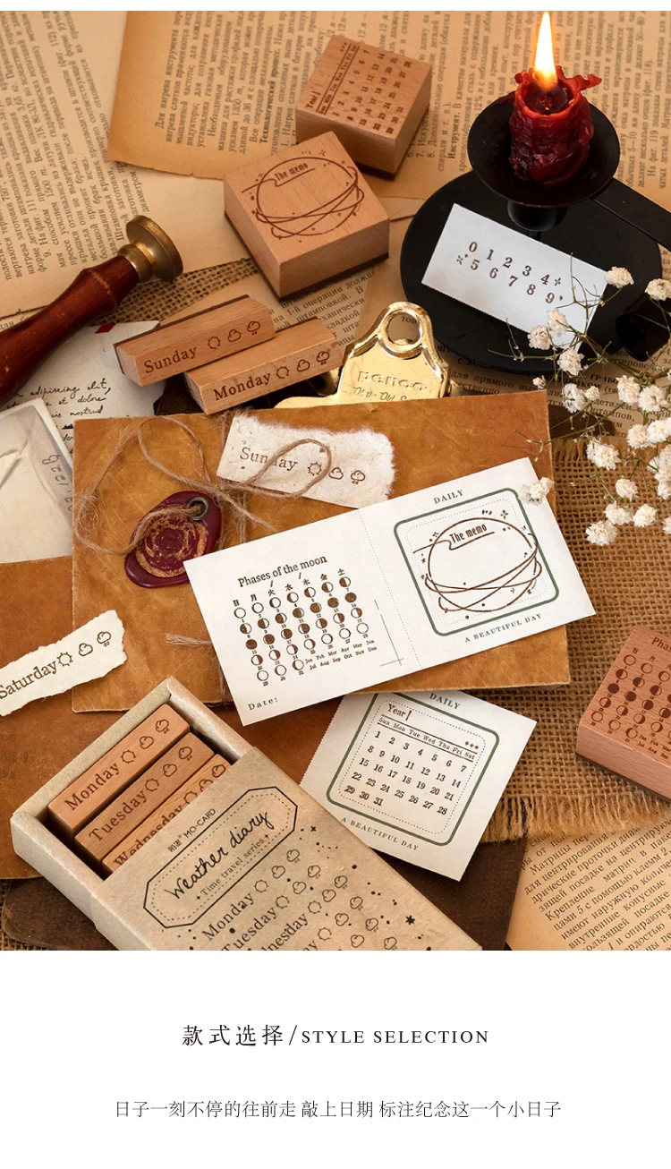 Timbres en caoutchouc Vintage en bois,calendrier rétro,pour cartes de ...