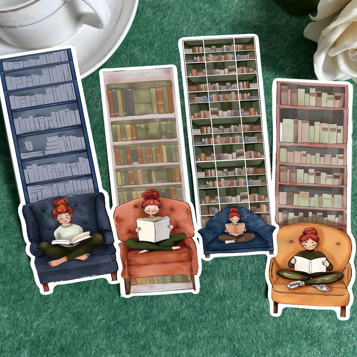 30Pcs Cartoon Girl Reading Series Simple Handheld Art Creative Material ...