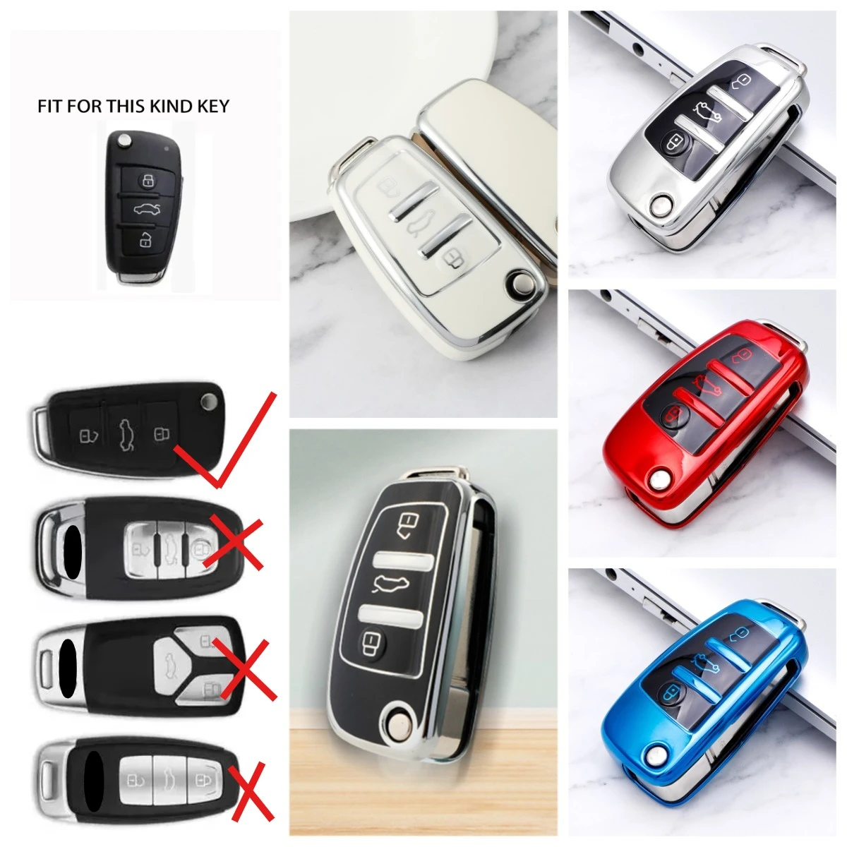 Soft TPU Car Key Case Cover Holder for Audi A1 A3 A6 A6L Q2 Q3 Q7 TTS ...