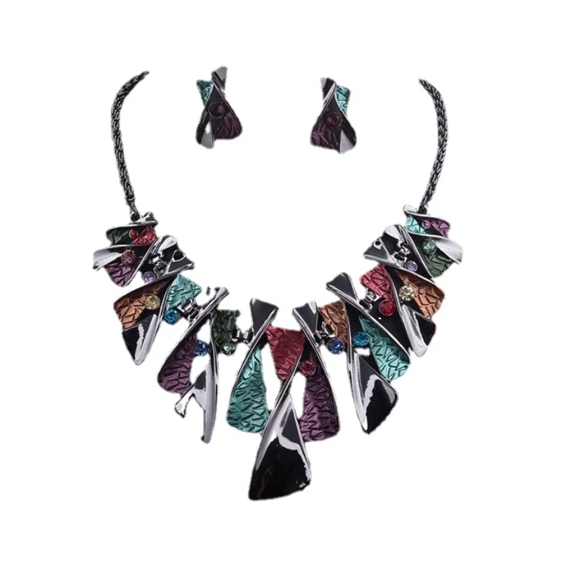 Colorful-Short-Clavicle-Necklace-Earrings-Fashion-Formal-Dress-Jewelry ...
