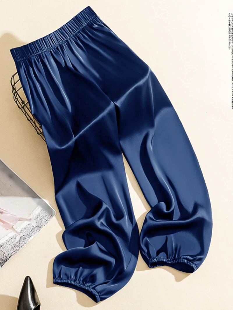 High Waist Ice Silk Acetate Wide Leg Pants for Women Summer Loose Silk ...