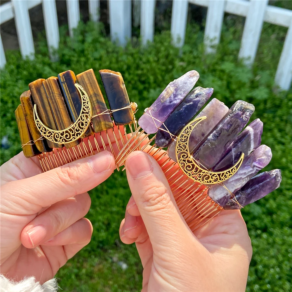 Fashion-Natural-Stone-Hair-Comb-Gold-Color-Crescent-Moon-Hair-Clips ...