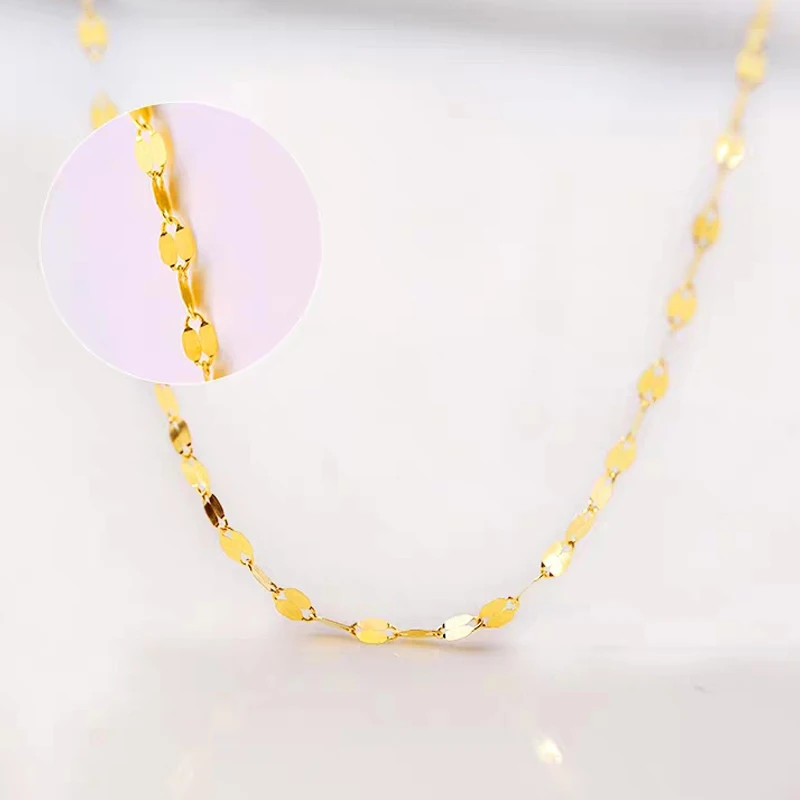 YUNLI-Real-18K-Gold-Jewelry-Necklace-Simple-Tile-Chain-Design-Pure ...