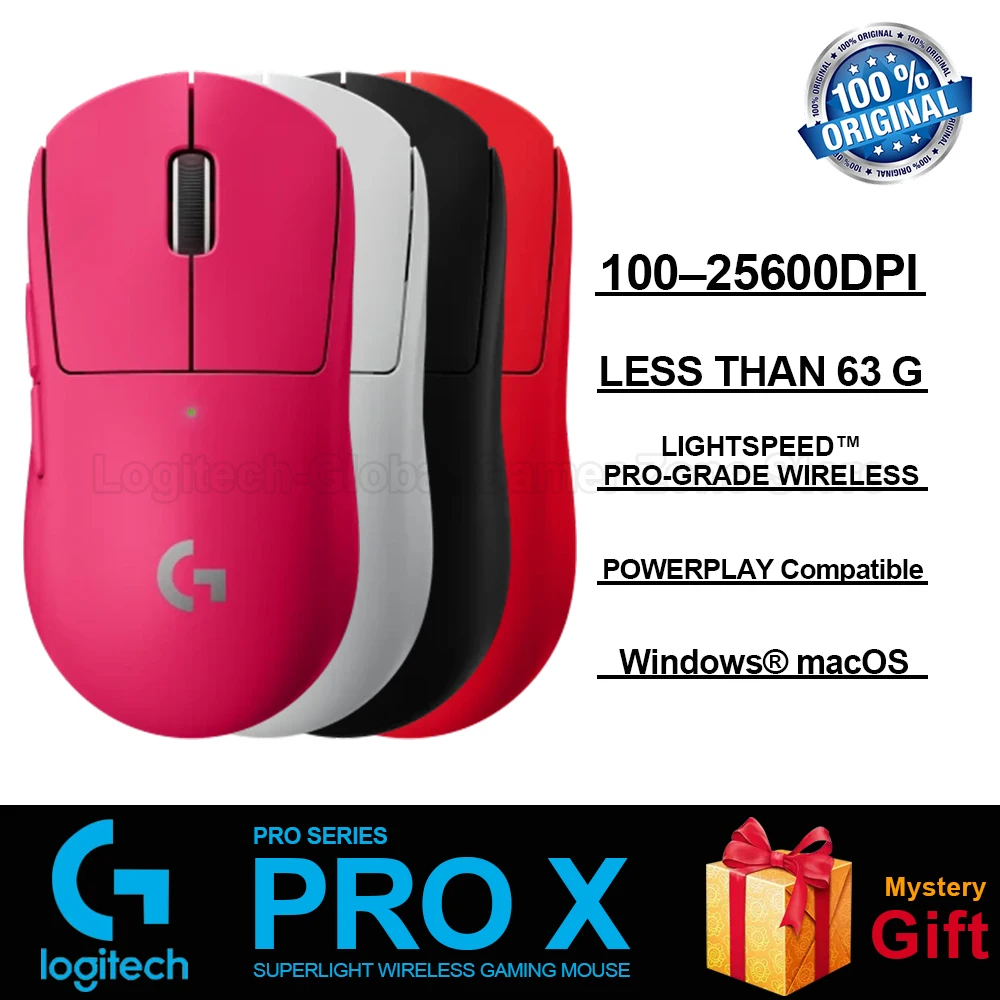 오리지널 LOGITECH PRO X SUPERLIGHT 무선 게이밍 마우스, 25K HERO 센서, POWERPLAY ...