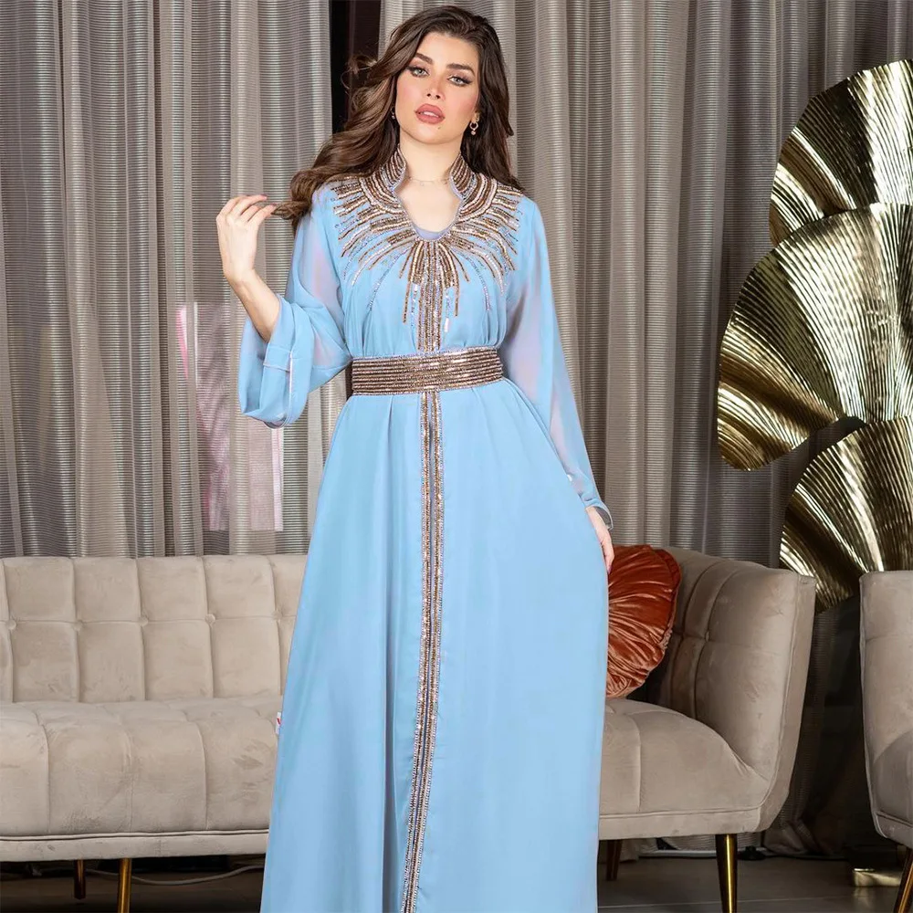 Morocco Party Dress Women Muslim Abaya Stand Collar Fashion Dubai ...