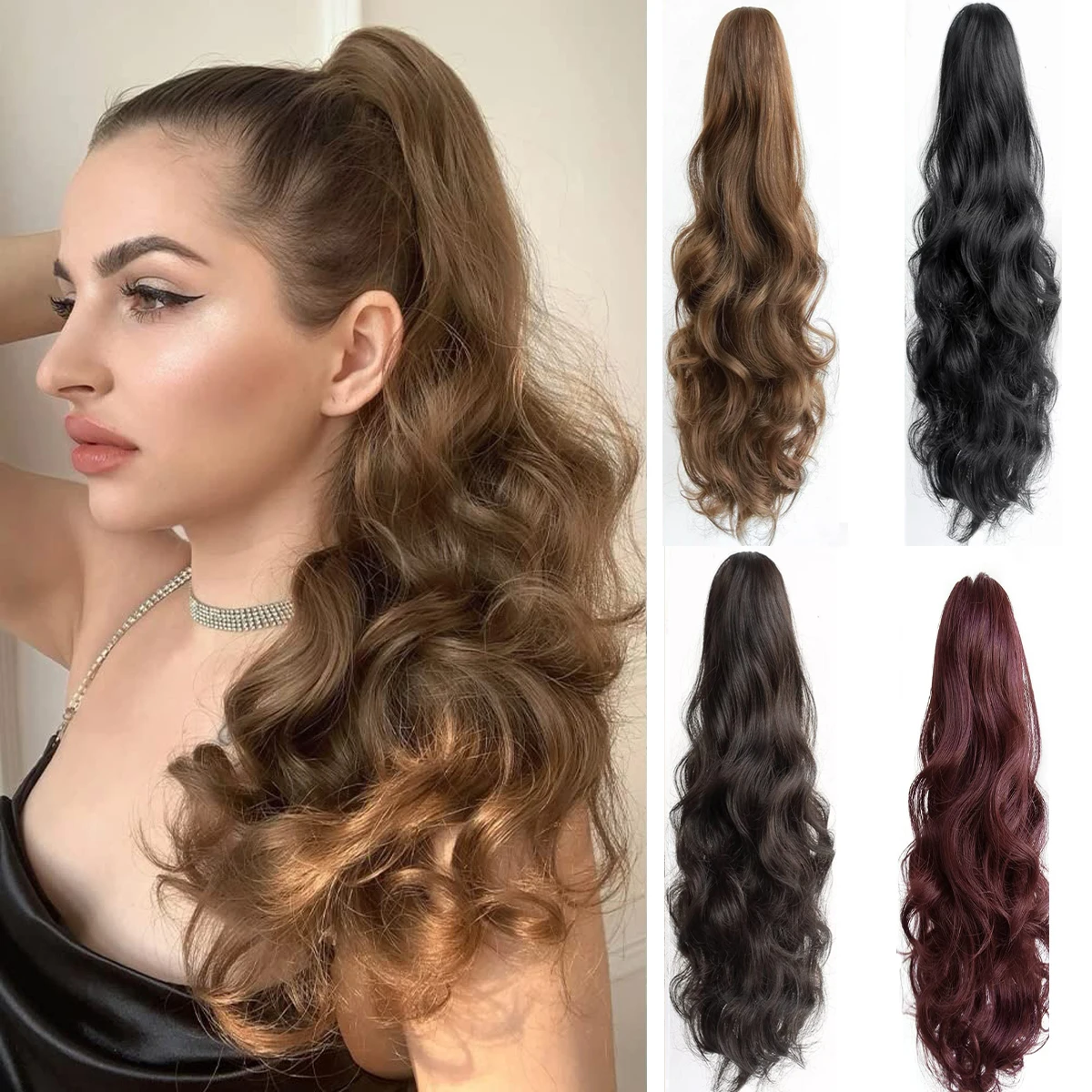 Cola-de-Caballo-rizada-para-mujer-pieza-de-cabello-Clip-de-garra-sint ...