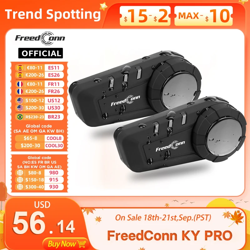 FreedConn Intercomunicador KY Pro para Motocicleta, Interfono ...
