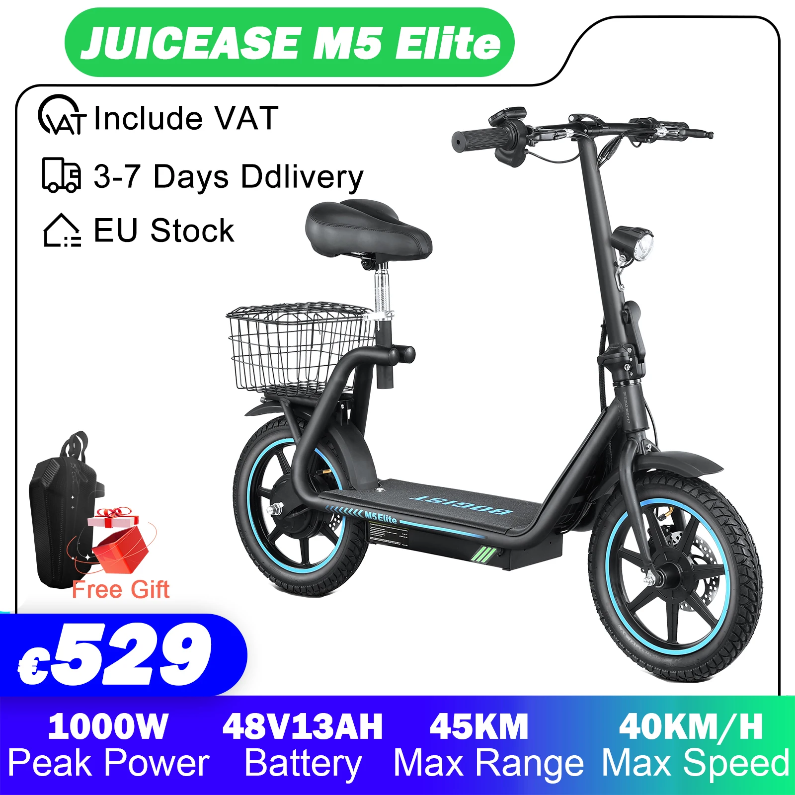 JUICEASE M5 Elite/PRO-S Electric Scooter 1000W Peak Power 14 Inch Tire ...