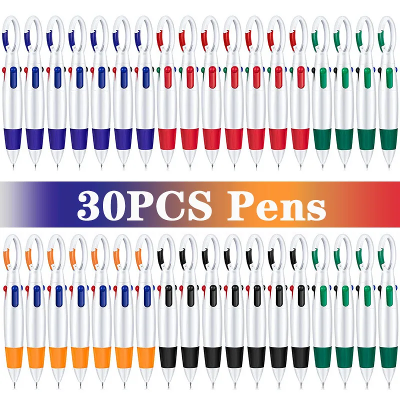 30Pcs Mini 4-in-1 Retractable Shuttle Pen With Hiking ClipMulti-color ...