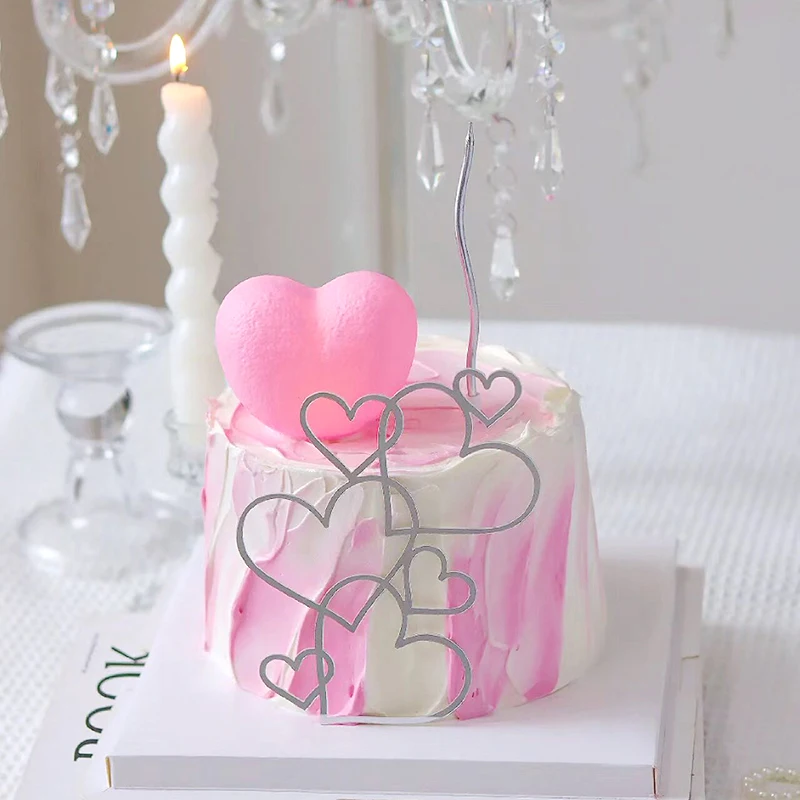 Love-Shape-Wedding-Cake-Topper-Minimalist-Gold-Silver-Heart-Acrylic ...