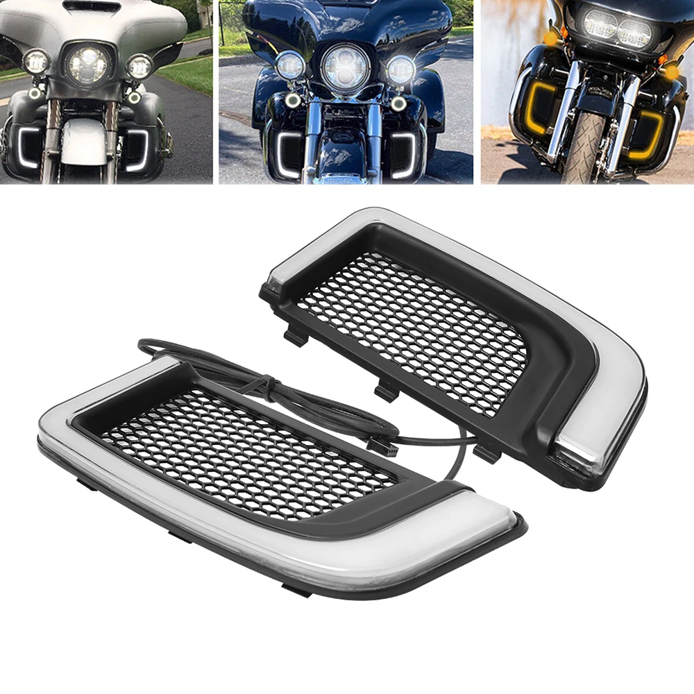 Motorcycle-Black-LED-Turn-Signal-Light-Fairing-Lower-Grills-For-Harley ...