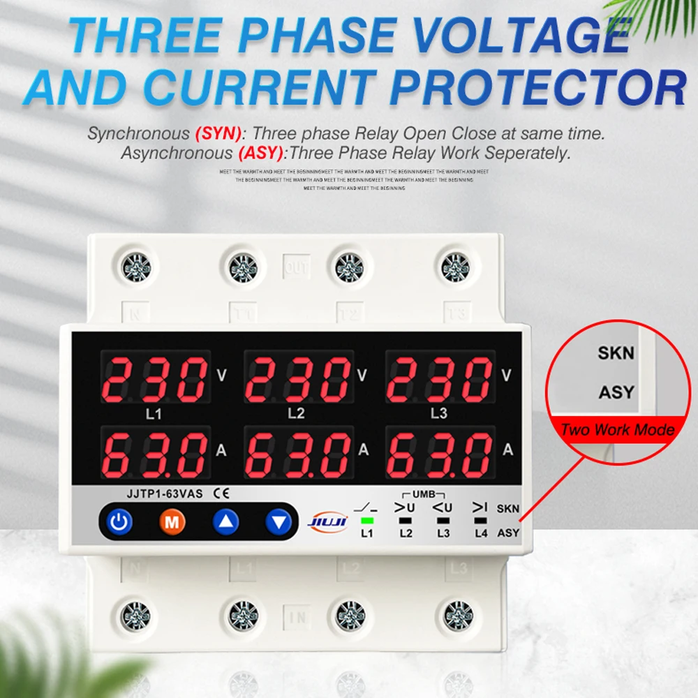 3-Phase-3P-N-Din-rail-Voltmeter-Ammeter-adjustable-Over-Under-Voltage ...