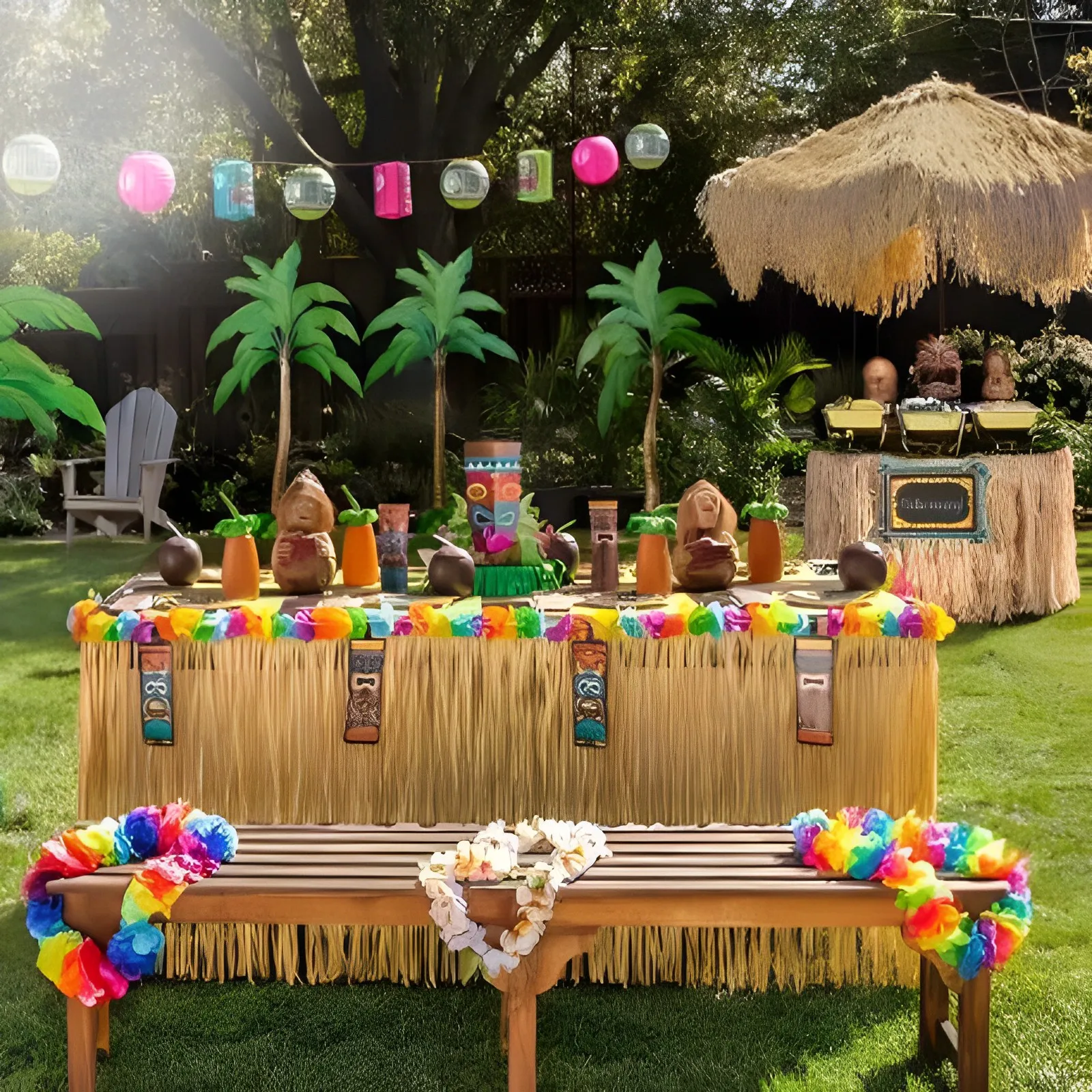 Falda de Mesa de Color paja para decoraci n de fiesta hawaiana Tropical Falda de Mesa de Color paja para decoraci n de fiesta hawaiana Tropical
