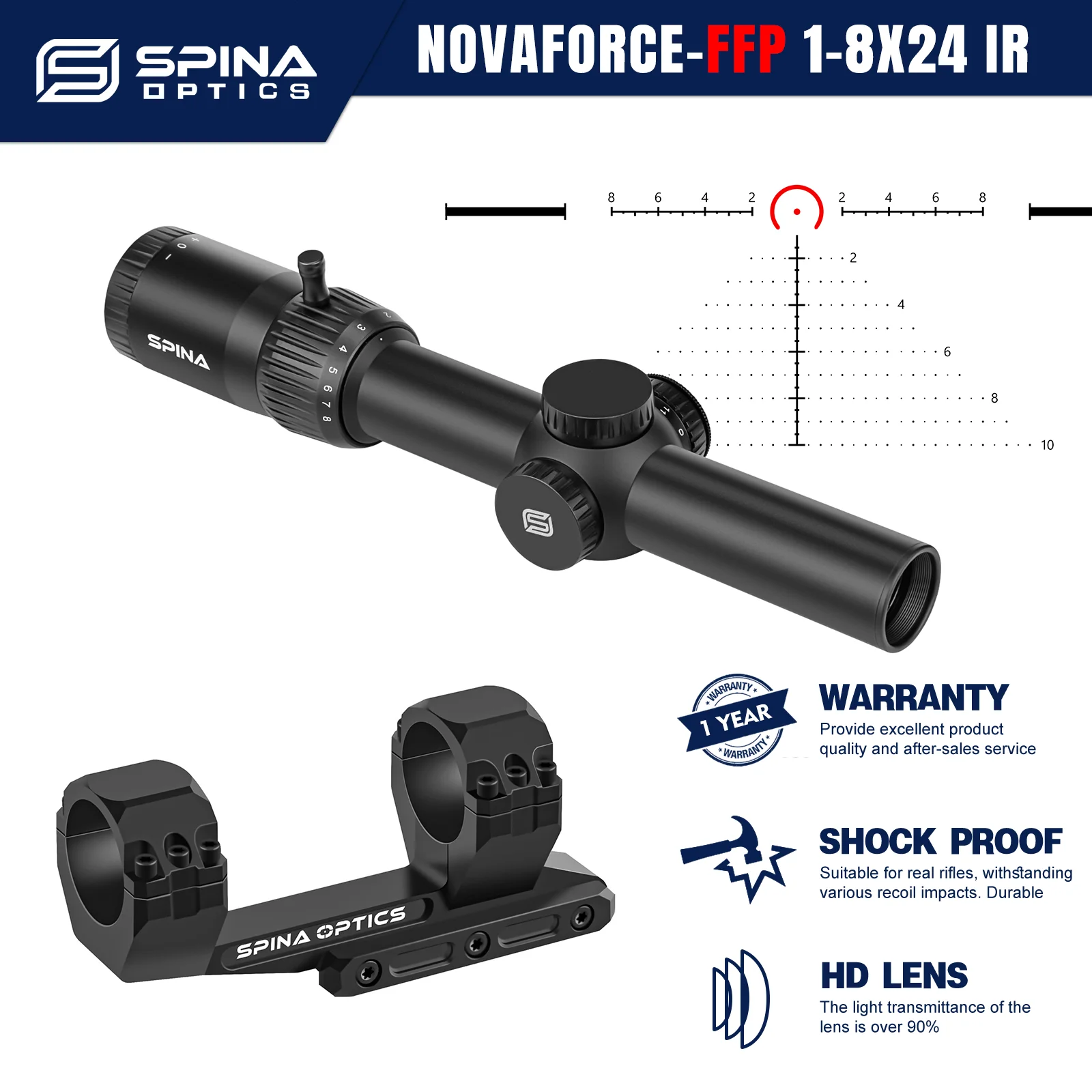 SPINA OPTICS LPVO 1-8X24 FFP 3-200m Tactical Hunting Rifle Scope Red ...