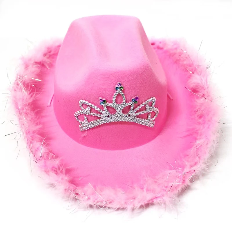Sombrero-de-vaquero-rosa-con-corona-para-mujer-y-ni-a-visera-occidental ...