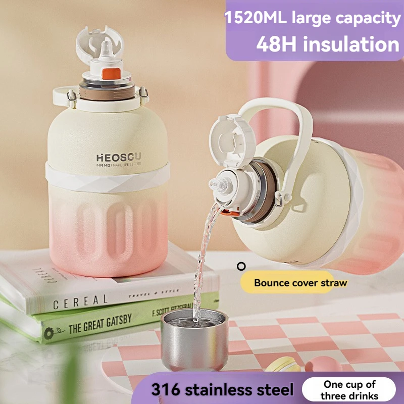 800/1000/1500ML 316 Stainless Steel Insulated Bottle Outdoor Portable ...