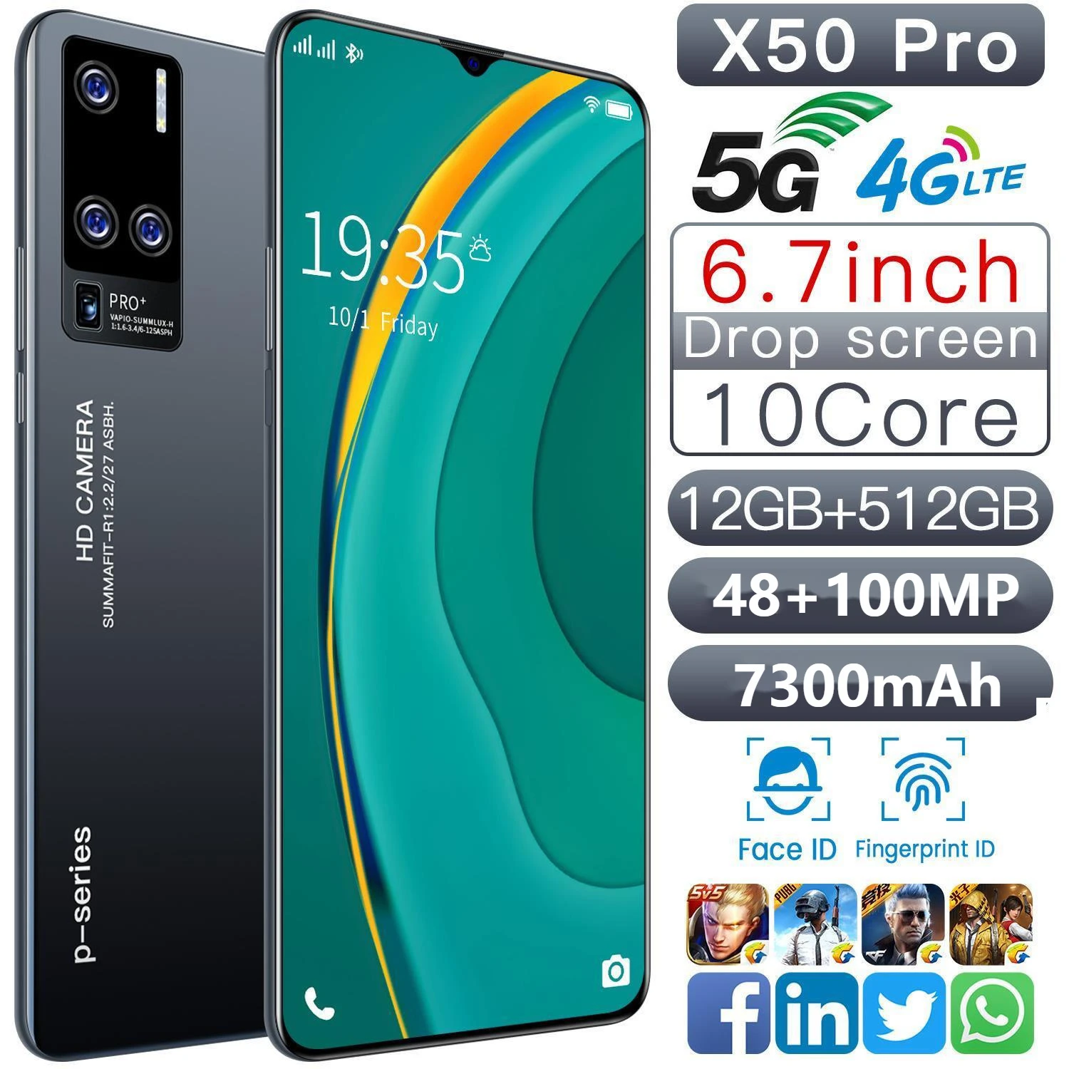 Global Version X50 Pro Smartphones 5g Dual 6.7 Inch 16gb+1tb 7300mah ...