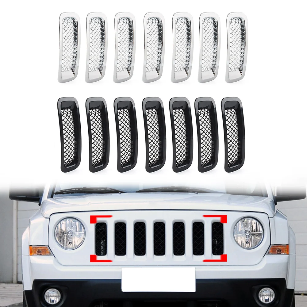 7Pcs-Glossy-Black-Chrome-Car-Front-Radiator-Mesh-Grille-Grill-Cover-For ...