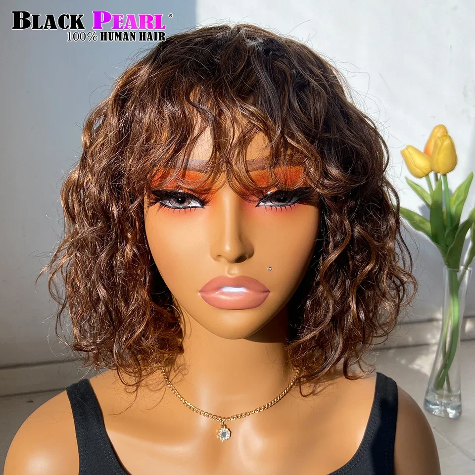 Perruques courtes en cheveux humains de type Pixie Bob avec frange ...