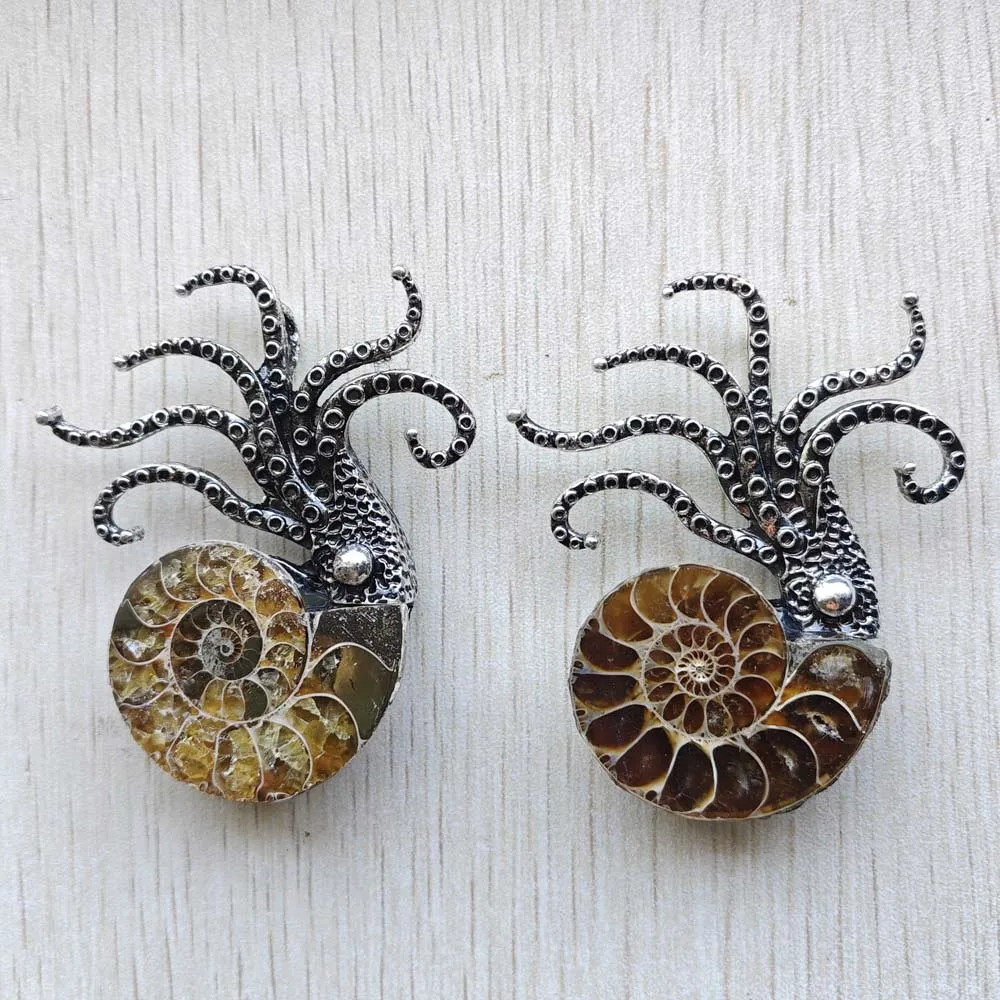 New-Natural-Ammonite-Snail-shell-octopus-shape-pendants-brooch-for ...
