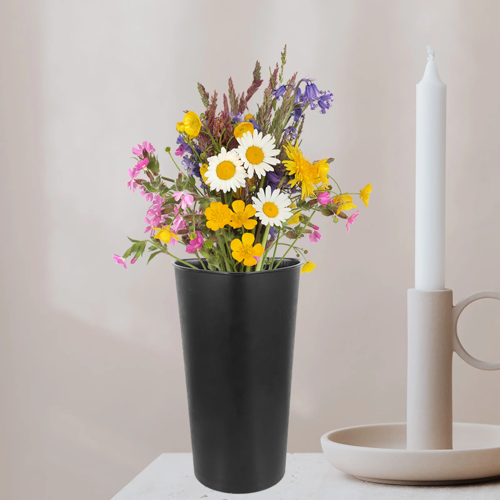 Plastic-Tall-Flower-Buckets-Black-Flower-Display-Buckets-Pot-French ...