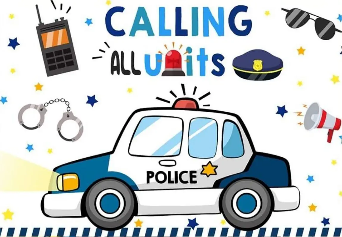 Cartoon Policeman And Car