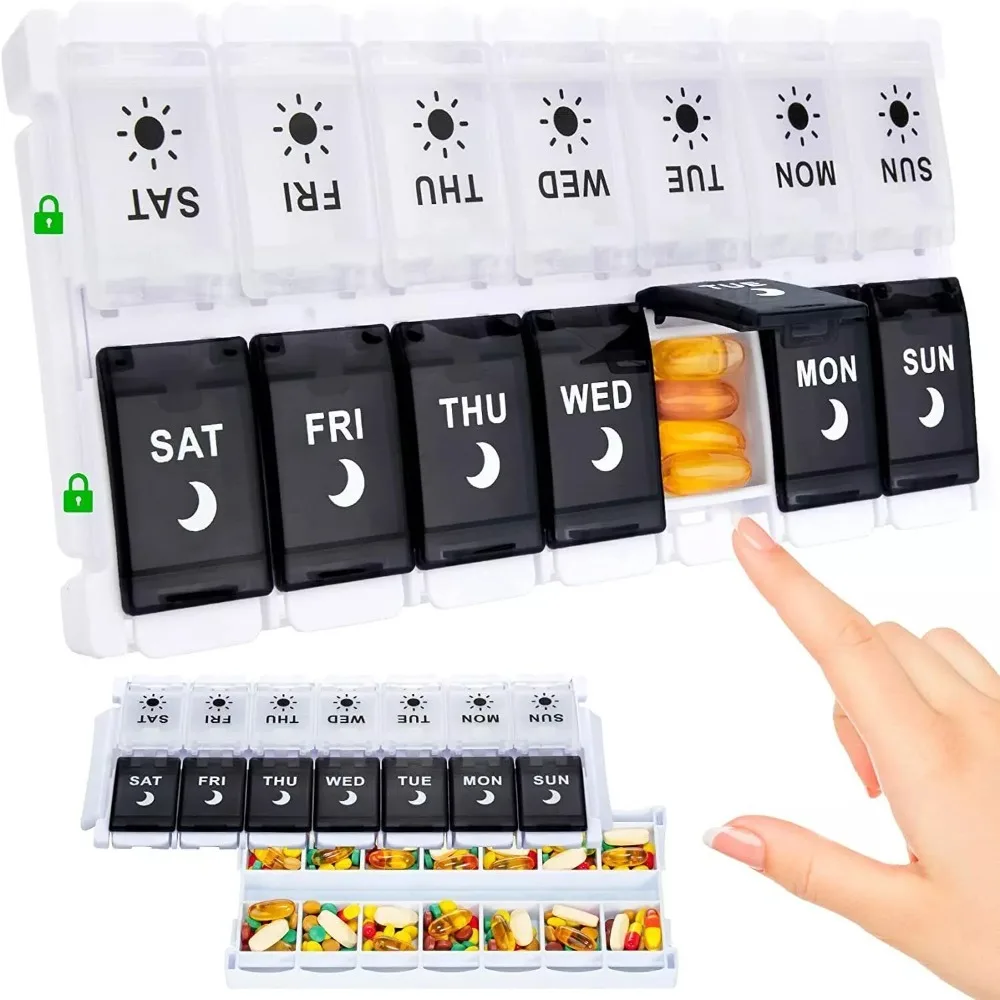 New 7 Day Pill box 14 Grids Plastic Medicine Tablet Dispenser Portable ...