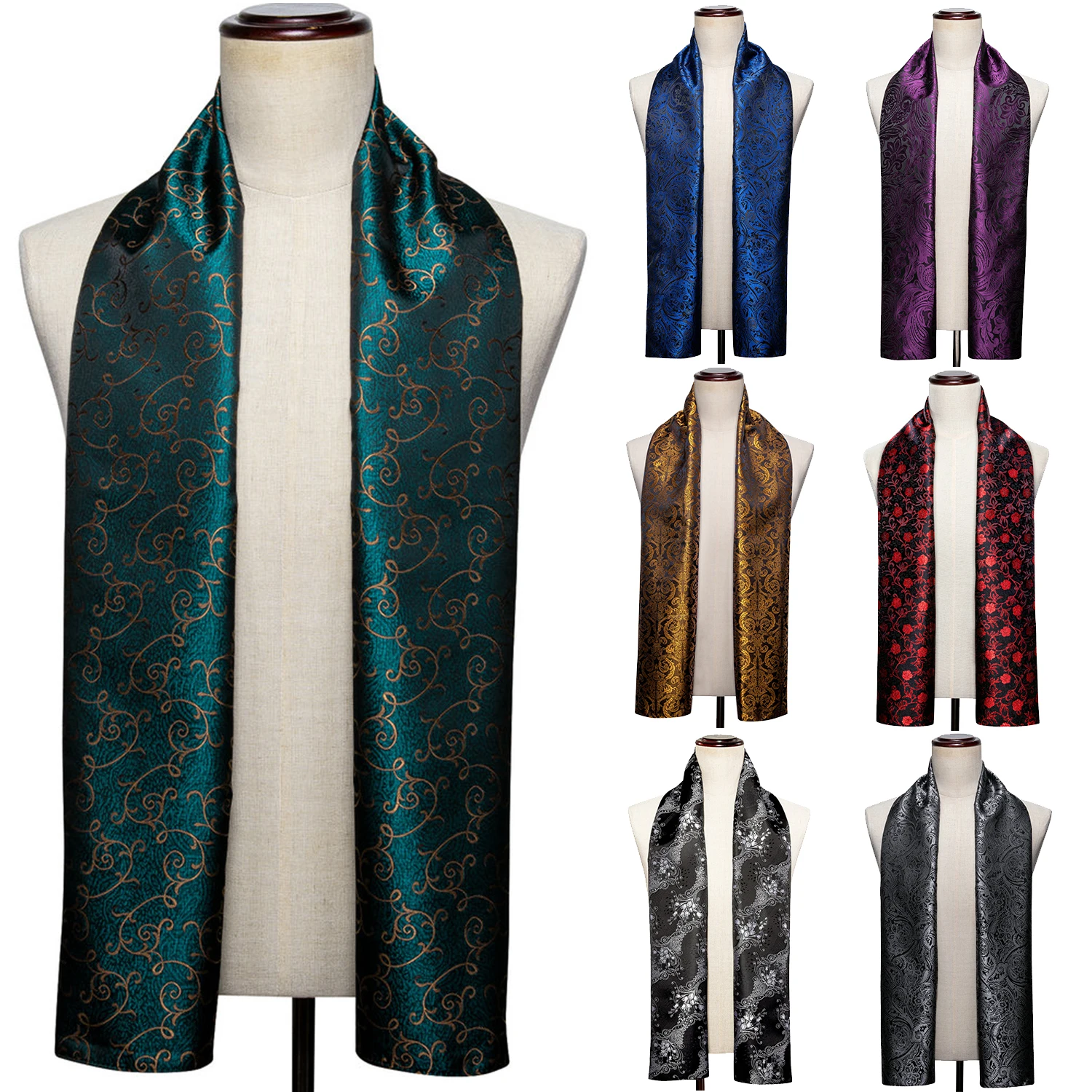 Barry-Wang-Silk-Mens-Scarf-Jacquard-Floral-Paisley-Casual-Formal-Gold ...