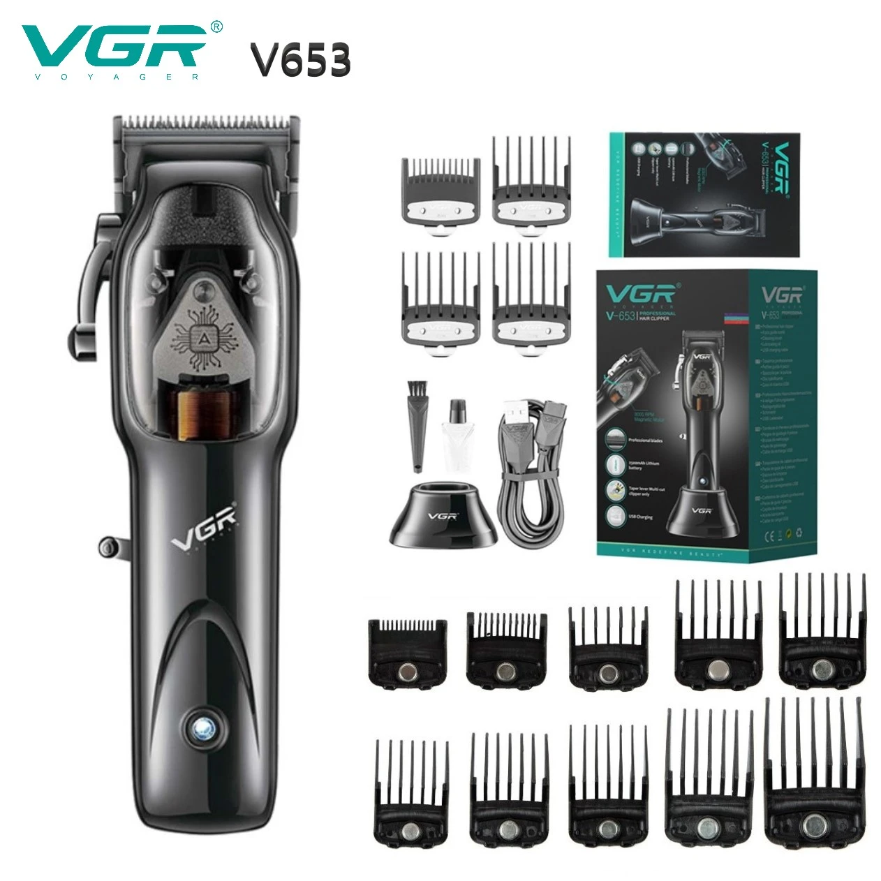 VGR-DLC Profissional Clipper Cabelo para Homens, 9000RPM, Motor Magnético, Aparador De Cabelo ...