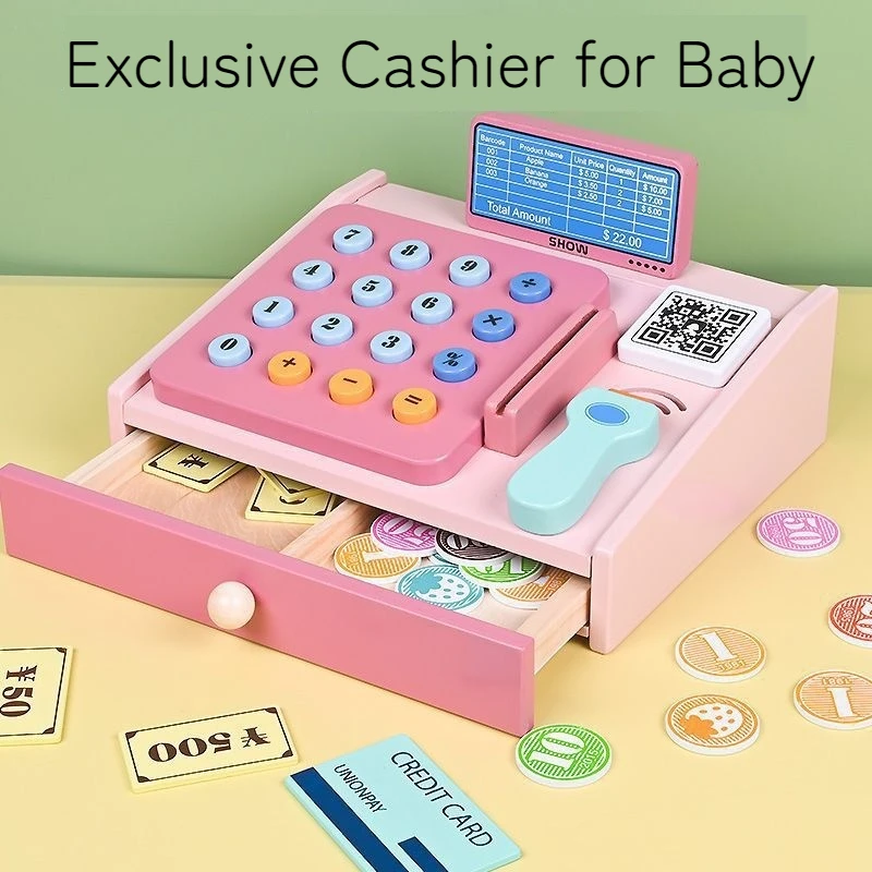 Wooden-Playing-House-Cash-Register-Toys-For-Kids-Supermarket-Card ...