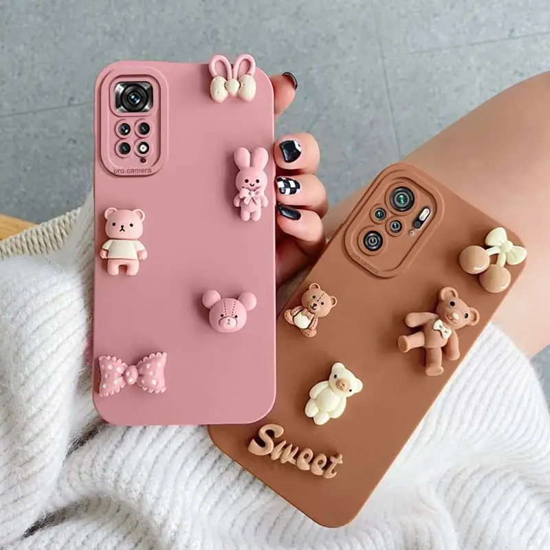 Note11s Cute 3D Bears Silicone Case On For Xiaomi Redmi Note 11 Pro 4g ...