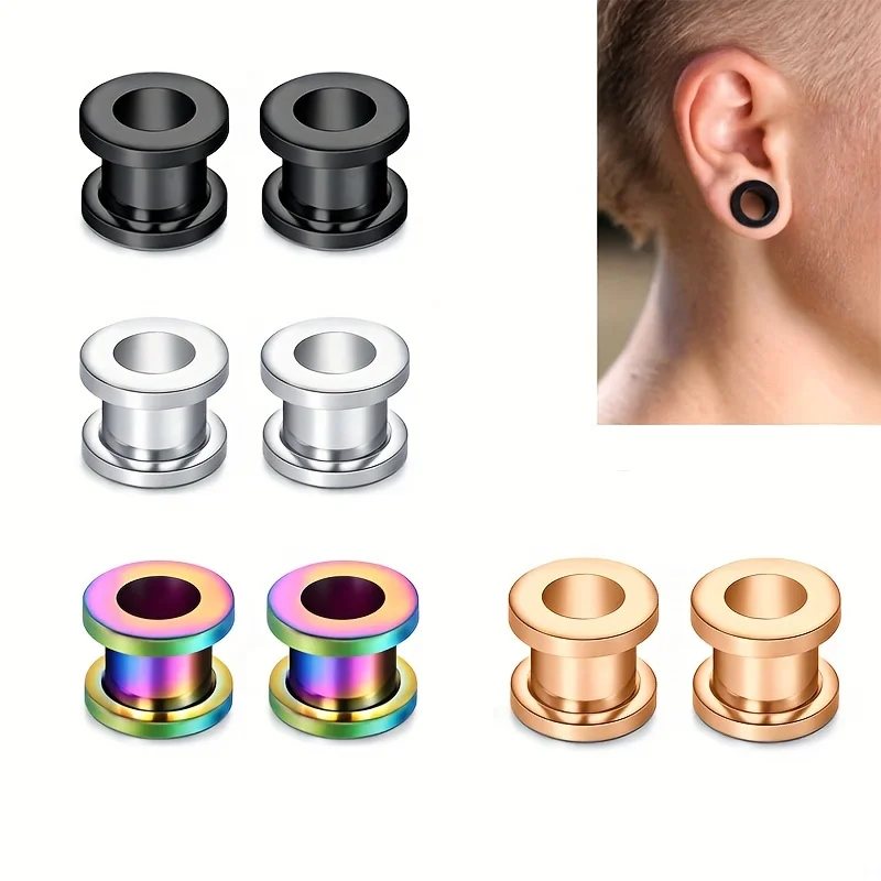 4Pairs 1.6mm-10mm Pulley Ear Expander,Man's ’imple Stainless Steel Ear ...