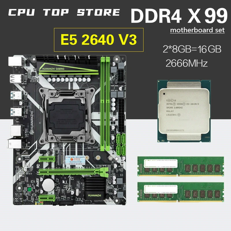 Huananzhi x99 placa mãe com xeon lga 2011 3 e5 2640 v3 2*8g ddr4 2666 NON ECC conjunto de kit ...