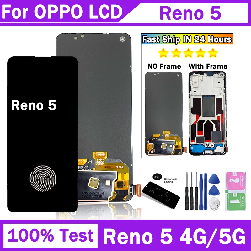Экран дисплея Reno 5, для Oppo Reno5 4G CPH2159, сенсорная панель ...