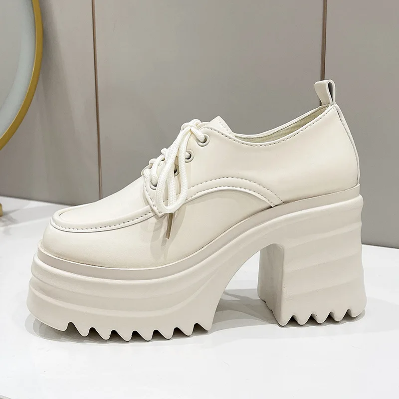 Pu-Leather-Women-Pumps-Platform-Square-Heel-Lace-Up-Oxford-Women-Party ...