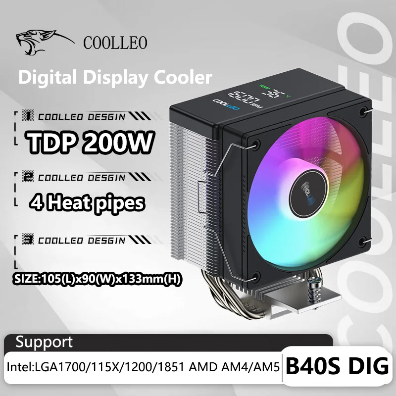 COOLLEO-B40S-DIG-4-Heat-Pipes-CPU-Cooler-Professional-Digital-Display ...