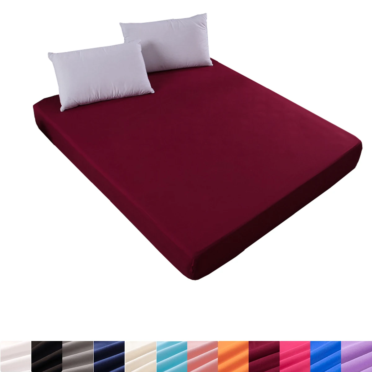 Solid-Mattress-Protector-Cover-Home-Hotel-Bed-Fitted-Sheet-With-Elastic ...