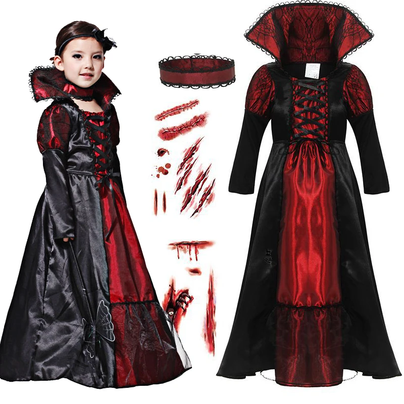 Halloween-Girls-Vampire-Dress-Kids-Ghost-Bride-Gothic-Cosplay-Vampire ...