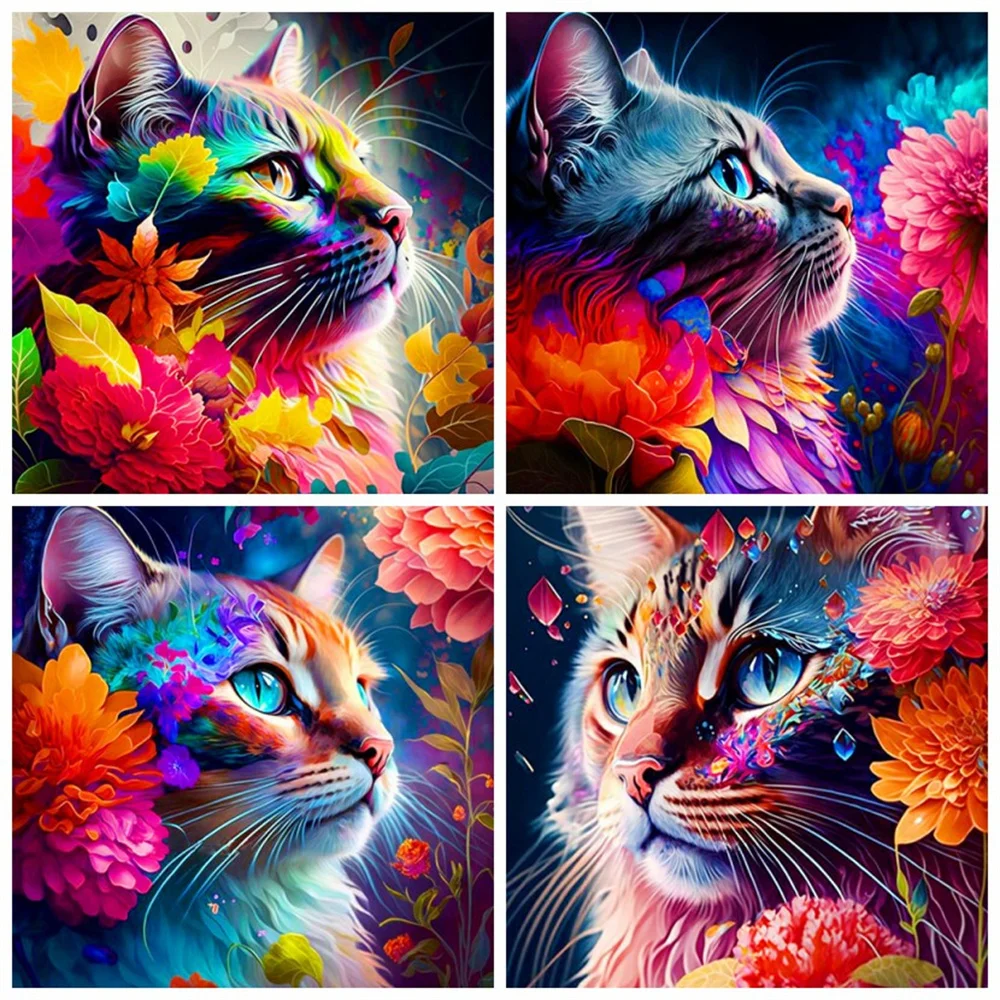 Huacan-5d-DIY-Diamant-Malerei-Katze-Farbe-Pfingstrose-Stickerei-Mosaik ...