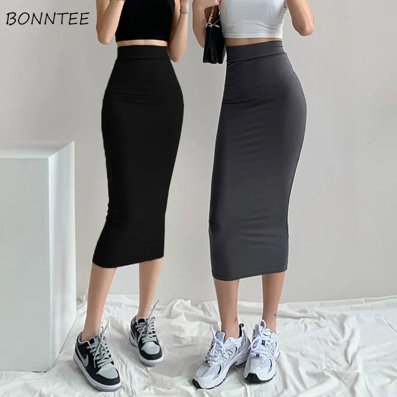 Midi Pencil Skirts Women Slim Elastic Hotsweet European Style