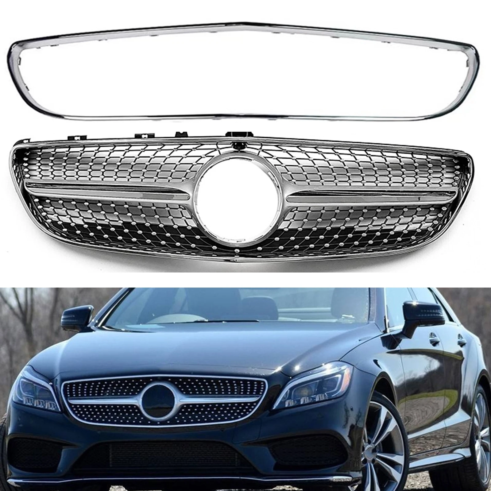 Front Grill Grille For Mercedes Benz CLS W218 2014 2018 CLS500 Silver ...