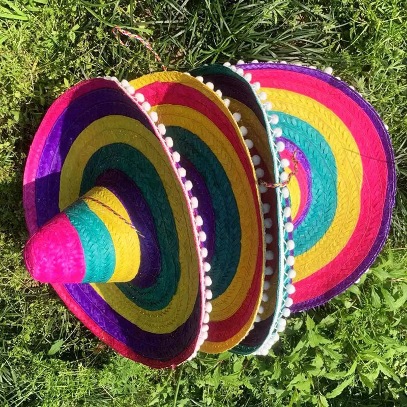 Mexican-Party-Hat-Colorful-Wide-Brim-Straw-Hats-Men-Women-Outdoor-Sun ...