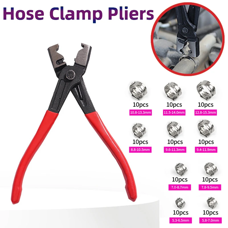 Stainless Steel 100pcs Single Ear Stepless Hose Clamps With Pliers For ...