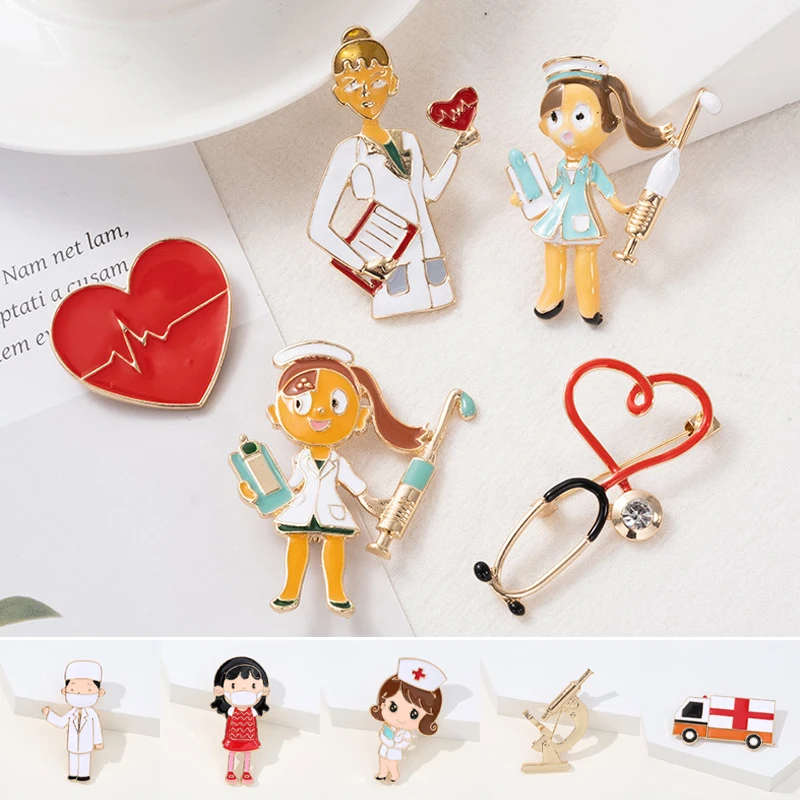 Fashion-Medical-Brooch-Red-Heart-Stethoscope-ECG-Syringe-Medical ...