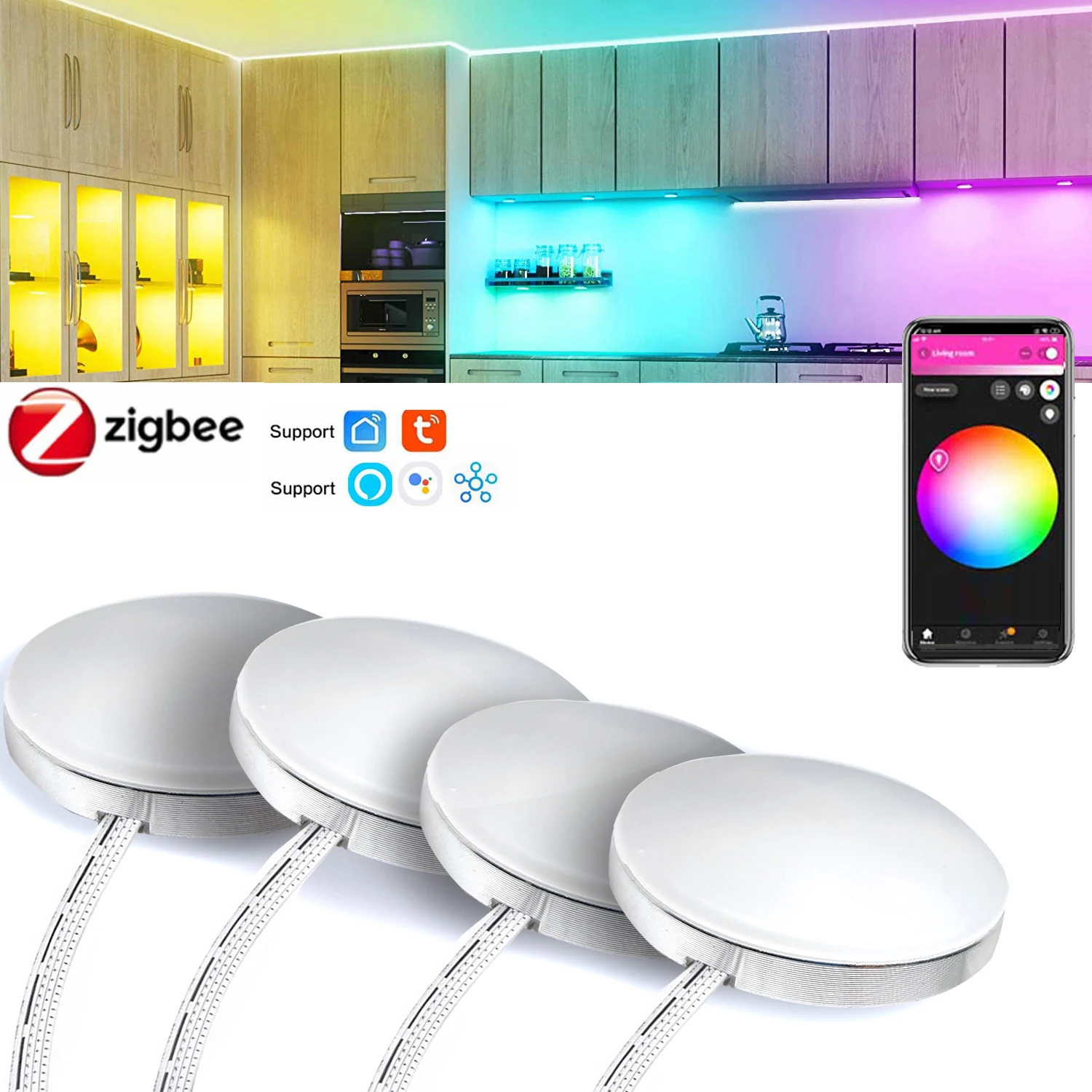 Zigbee 3.0 rgb led sob a iluminação do armário escurecimento cozinha ...