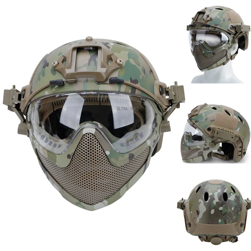 Tactical-Helmet-Mask-Goggle-Sets-Airsoft-Shooting-FAST-PJ-Helmets ...