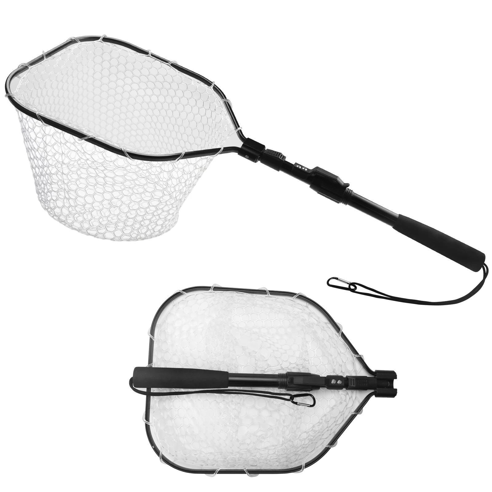 Fishing-Landing-Net-with-Extendable-Pole-Handle-Freshwater-Soft-Rubber ...