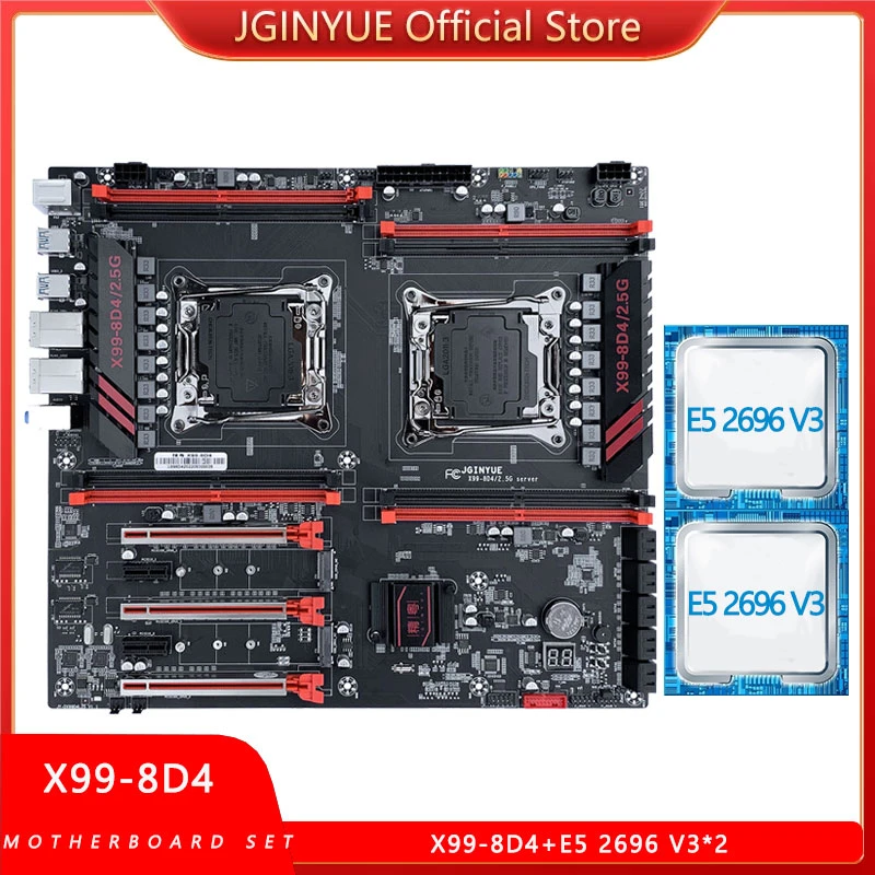 JGINYUE X99 듀얼 U 마더보드 세트 키트, LGA 2011 3, 인텔 제온 E5 2696 V3, CPU RAM, DDR4 ECC 메모리, X99 8D4 ...