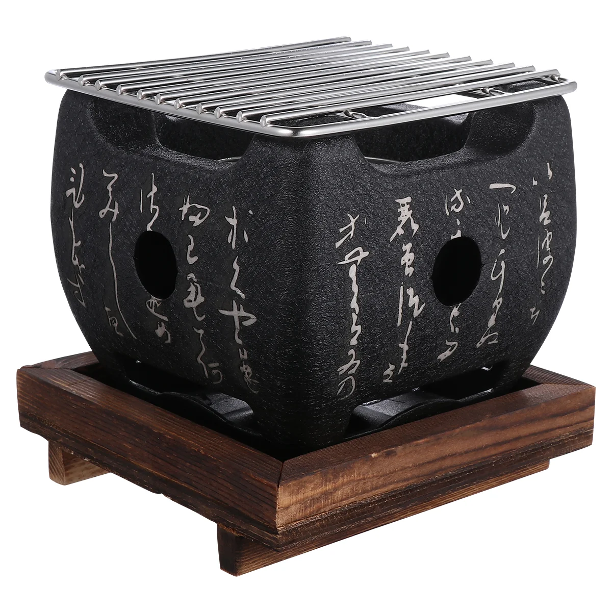 Japanese-Grill-with-Wooden-Base-Barbecue-Stove-Cast-Grill-Table ...