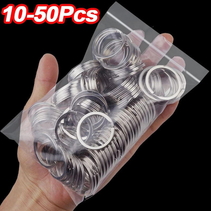 1-50Pcs-Polished-Silver-Keyring-Stainless-Steel-Hole-Flat-Key-Ring-Key ...